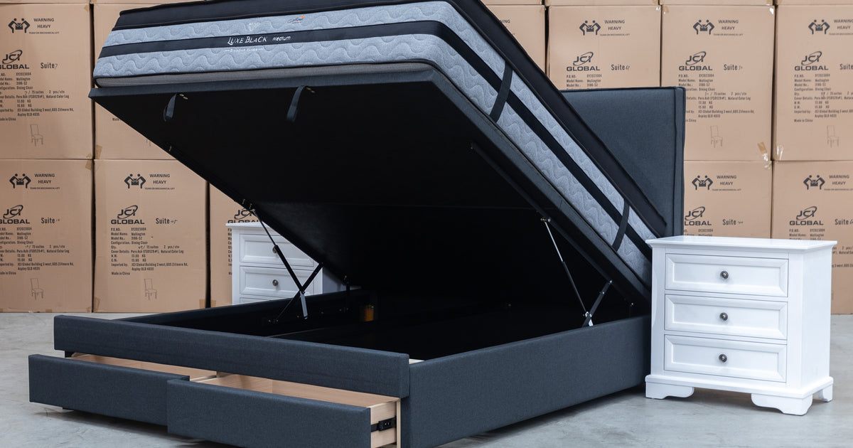 Hayman Gas Lift Storage Upholstered Bed | Warehouse Furniture Clearance