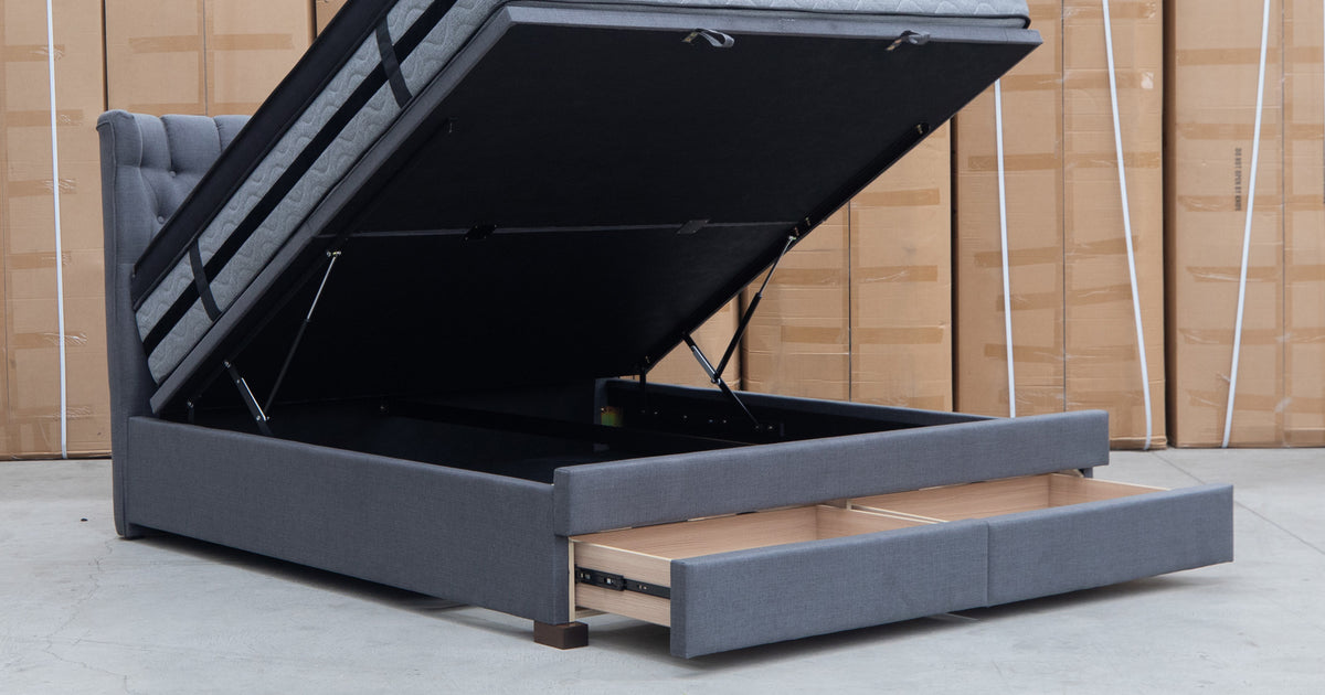 Blake King Upholstered Gas Lift Storage Bed - Charcoal– Warehouse ...