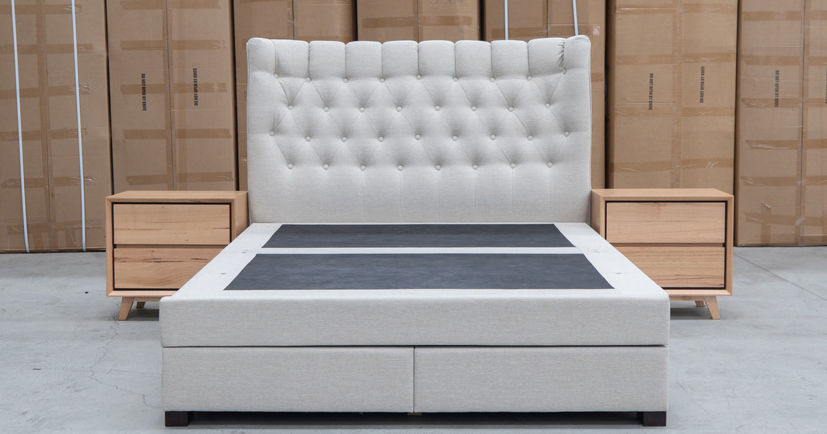 Blake King Upholstered Gas Lift Storage Bed - Oat White– Warehouse ...