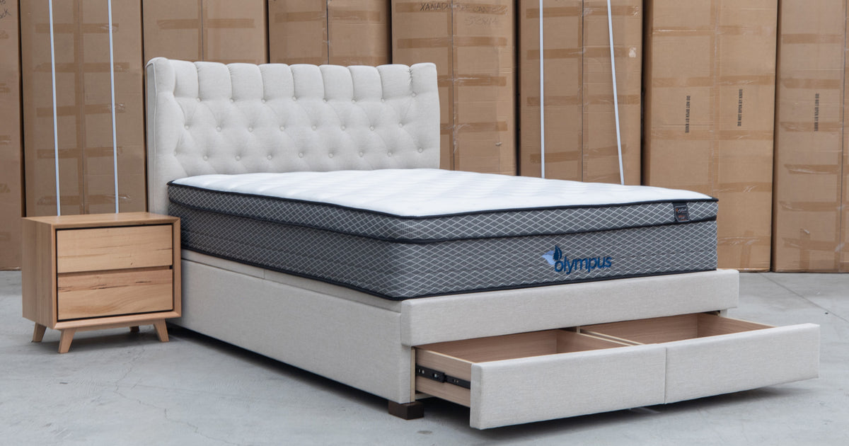 Blake King Upholstered Gas Lift Storage Bed - Oat White– Warehouse ...
