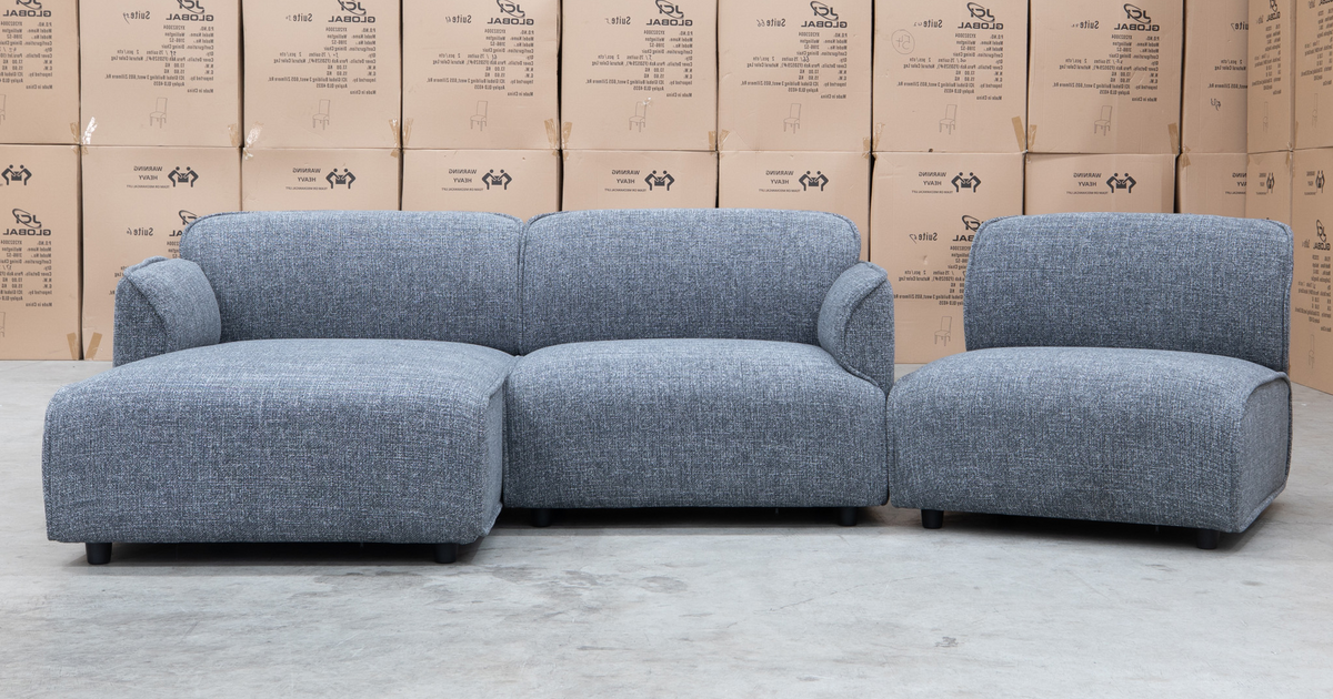 Cora Three Seat Chaise Lounge LHF - Charcoal | Warehouse Furniture ...