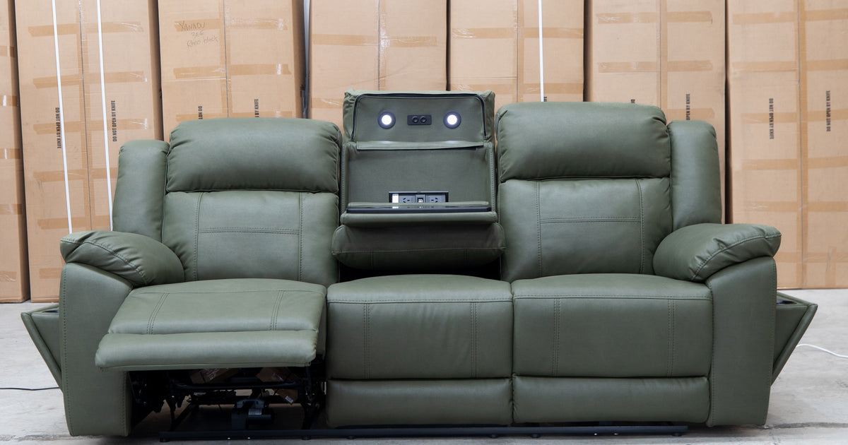 Venus Three Seat Triple-Motor Electric Recliner Lounge - Moss ...