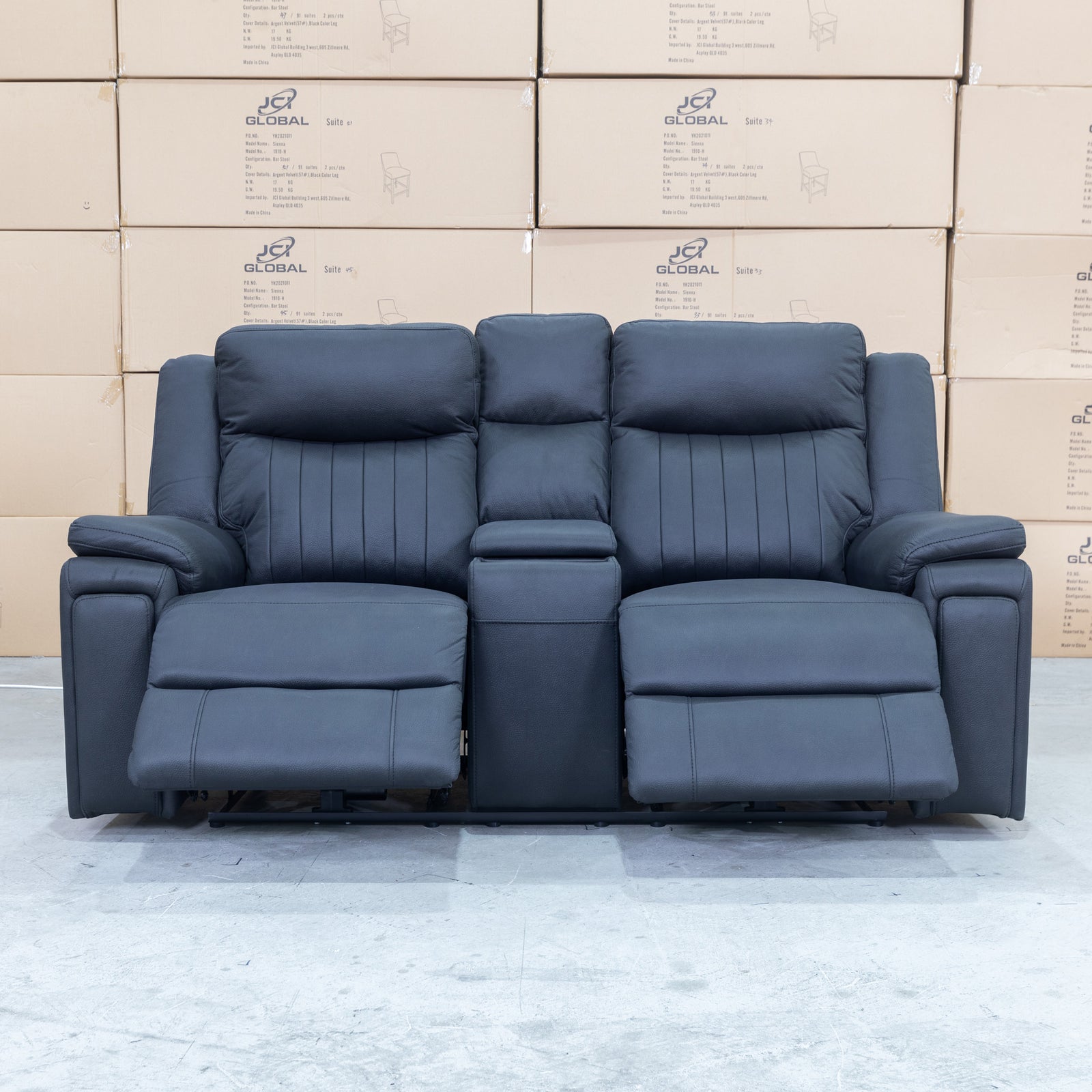 Dylan Two Seater Triple Motor Electric Recliner Lounge - Jet– Warehouse ...